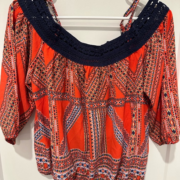 BCX | Tops | Bcx Orange And Black Smocked 34 Sleeve Blouse | Poshmark